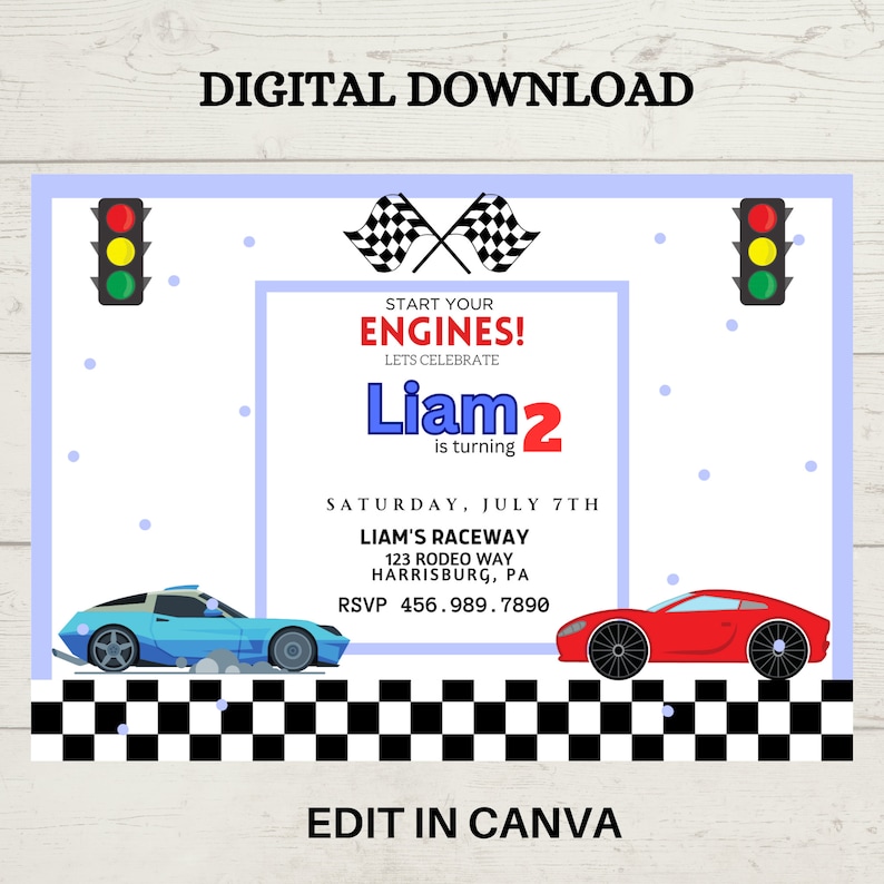 Race Car Birthday Invitation, Race Car Theme, 2nd Birthday, Digital ...