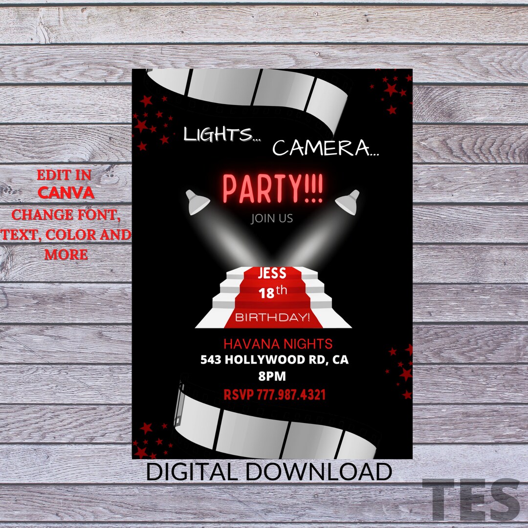 Editable Red Carpet Invitation, Hollywood Birthday Party, Red Carpet ...