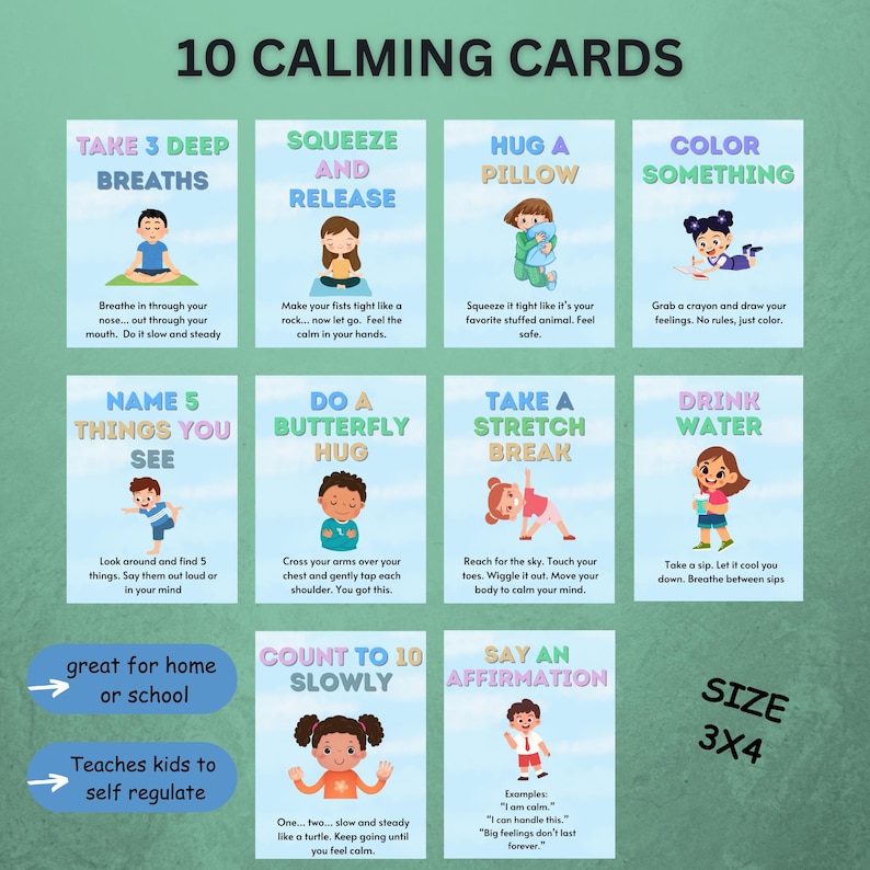 Calming Cards for Kids – Set of 10 Mindfulness Cards, Breathing ...