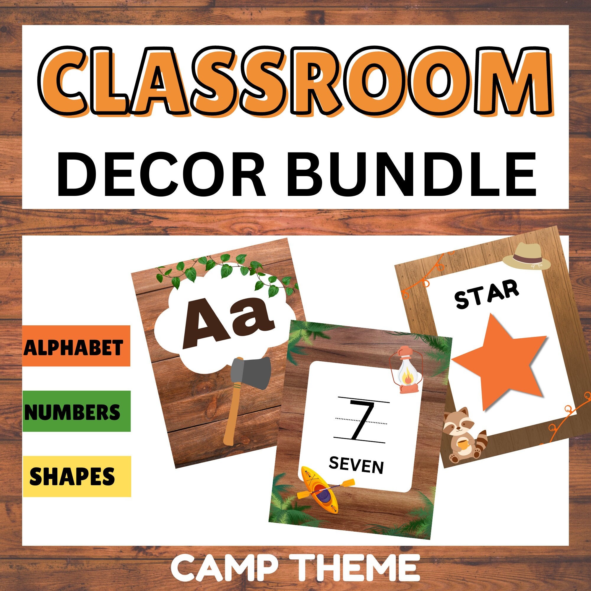 Camp Themed Classroom Bundle, Alphabet Posters, Numbers Posters, Shapes ...