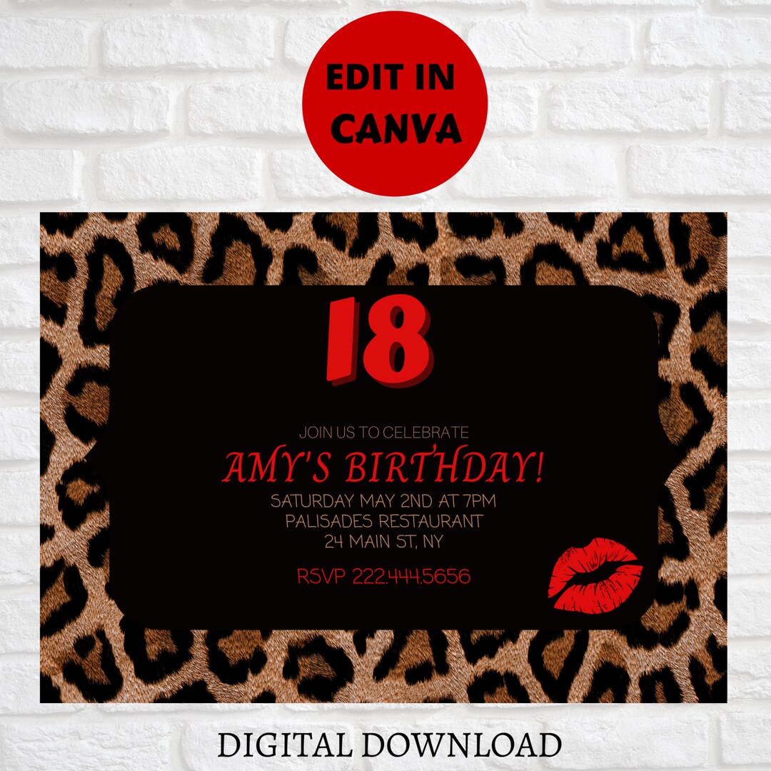 Editable Leopard Print Invitation, 18th Birthday Party, Cheetah Print ...
