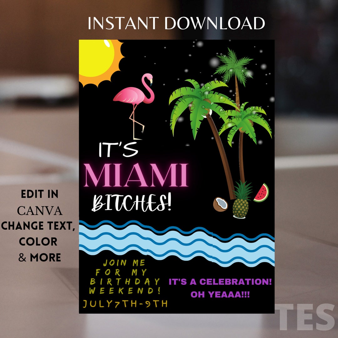 Miami Birthday Invitation, Birthday Invitation, Girls Trip,editable ...