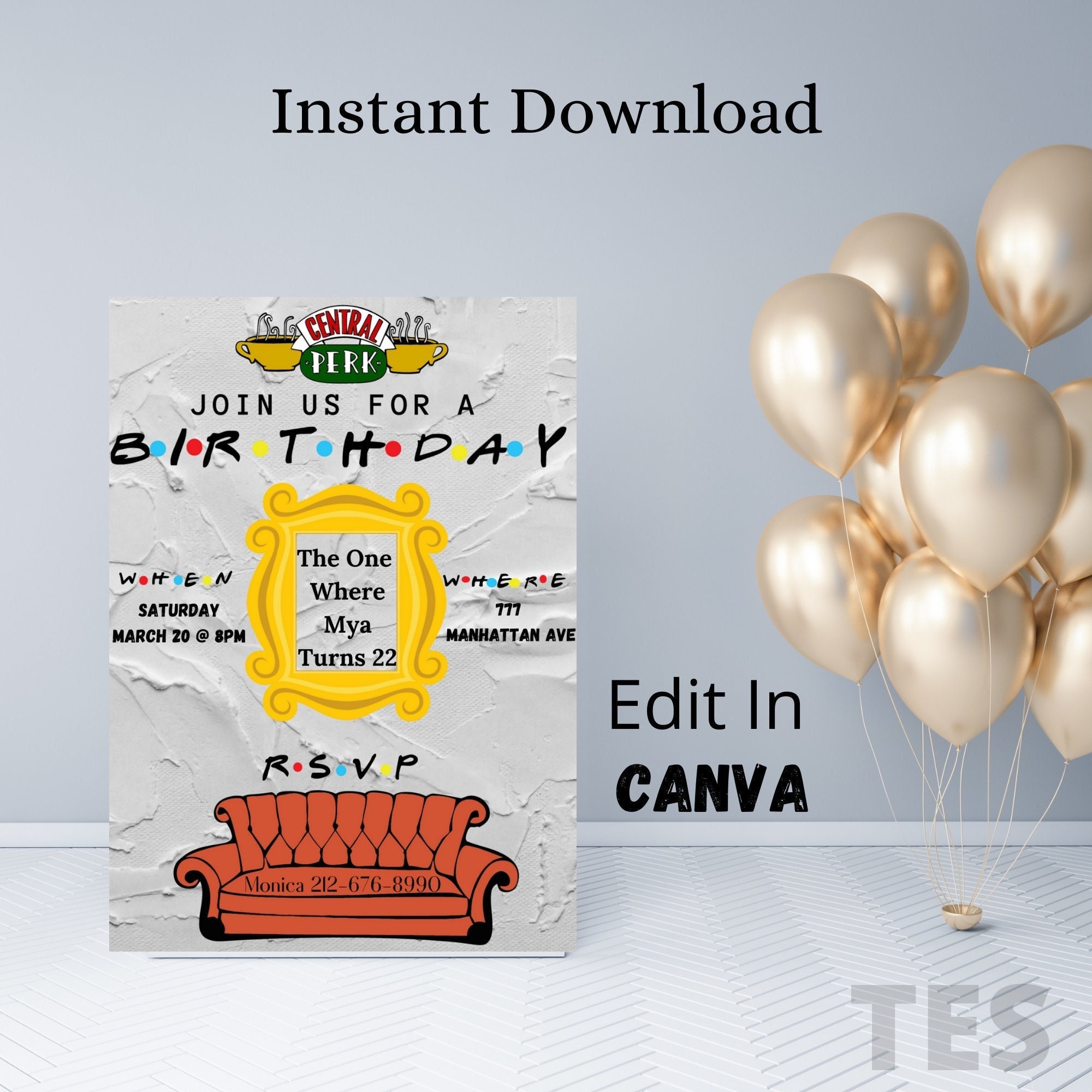 Editable Friends Birthday Invitation, Personalized Friends Theme Party ...