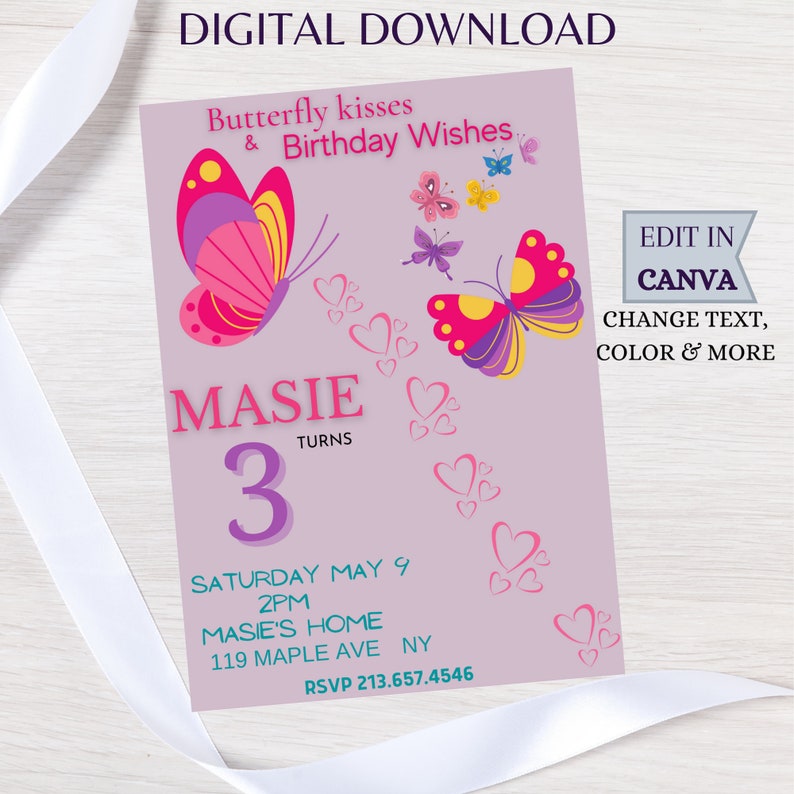 Editable Butterfly Party Invitation, Butterfly Birthday, Butterfly ...