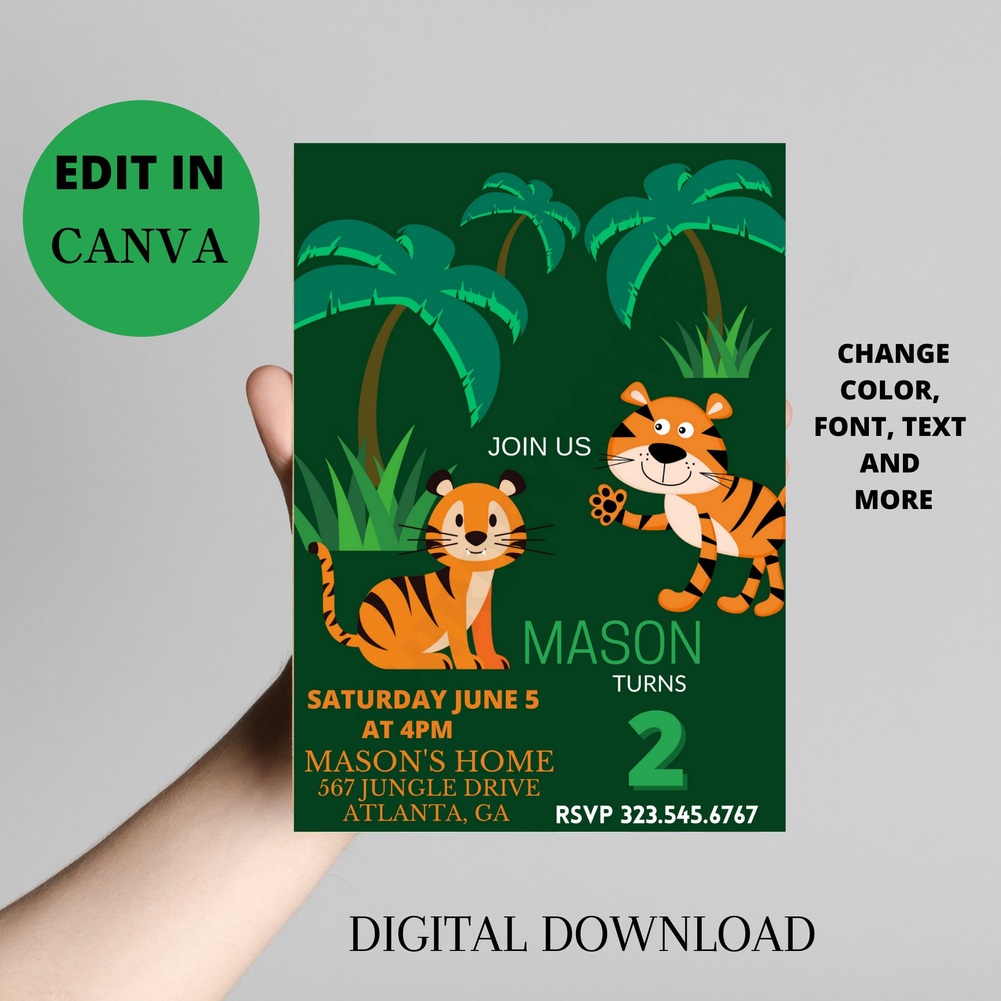 Editable Tiger Invitation, Tiger Birthday Invitation, Tiger Birthday ...