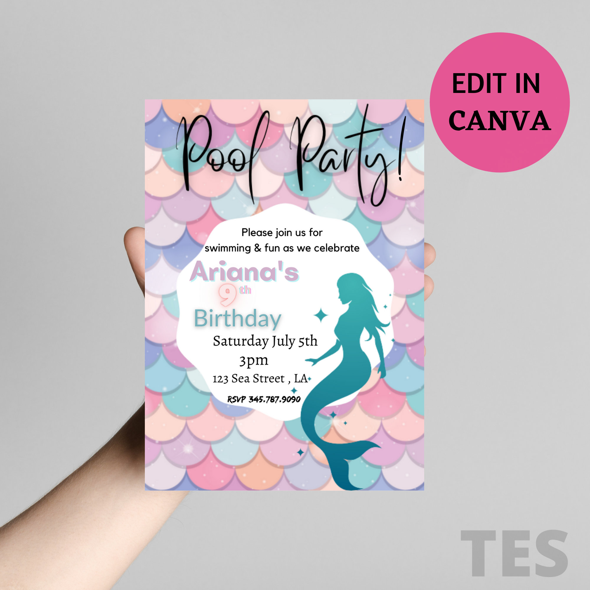 Editable Mermaid Invitation, Pool Party Invitation, Mermaid Birthday ...