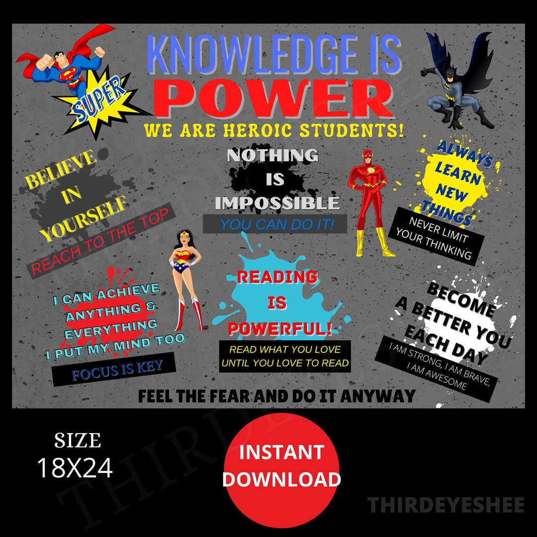 Superhero Classroom Bulletin, Superhero Inspiration Bulletin, Knowledge ...