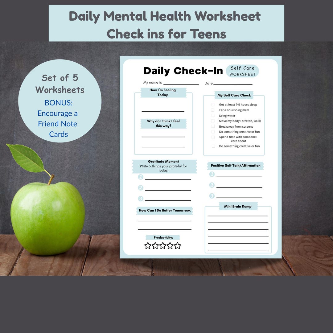 Daily Teen Check-in Worksheet Printable, Self-care Reflection Journal ...