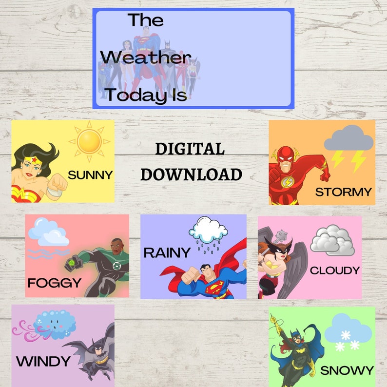 Classroom Decor, Wall Art, Classroom Bulletin Board, Superhero Weather ...