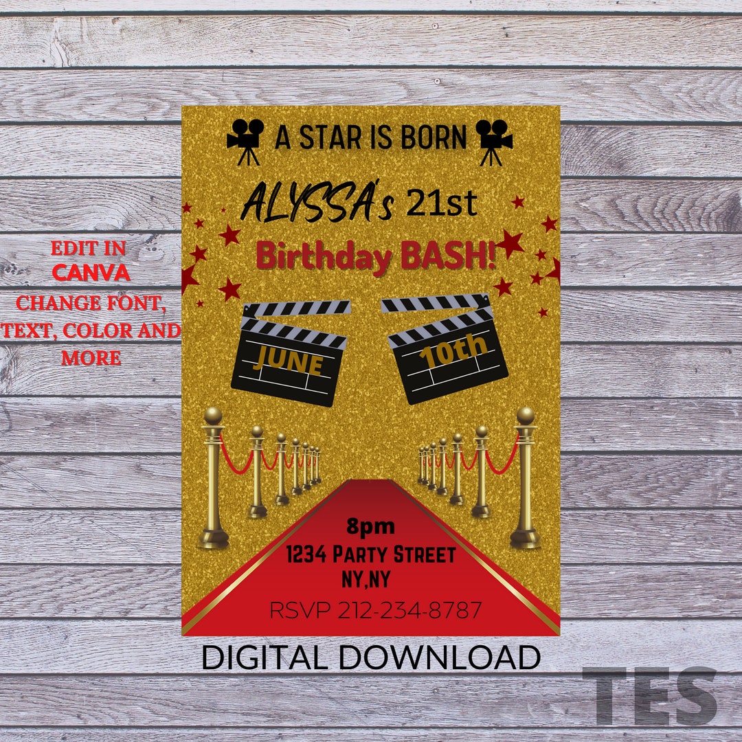 Birthday Invitations Red Carpet Hollywood Theme Birthday Invitations ...
