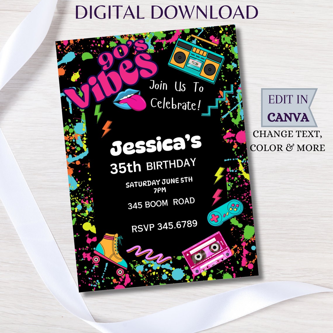90's Party Invitations, 90s Themed Party, 1990s Birthday Celebration ...