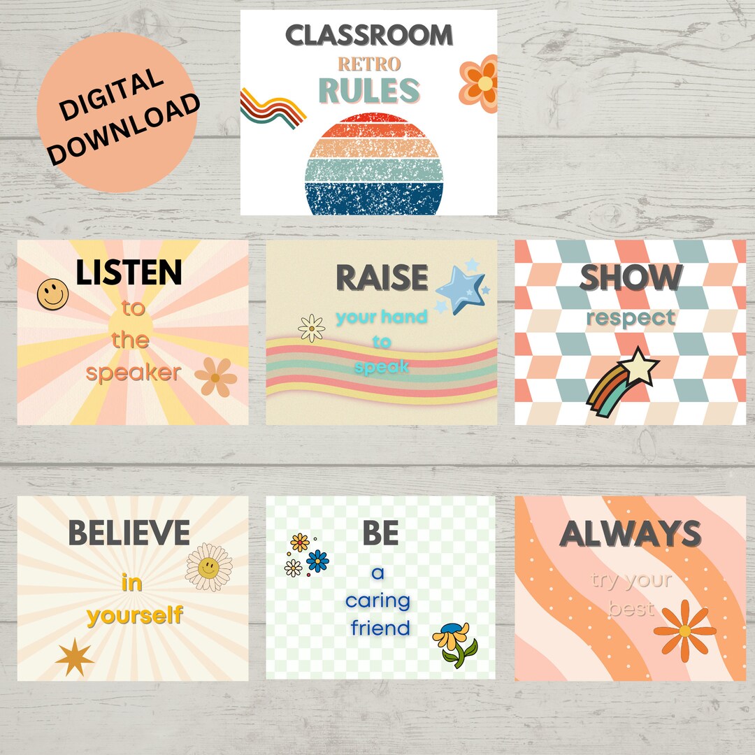 Retro Classroom Rules, Retro Theme, Classroom Bulletin Board, Classroom ...