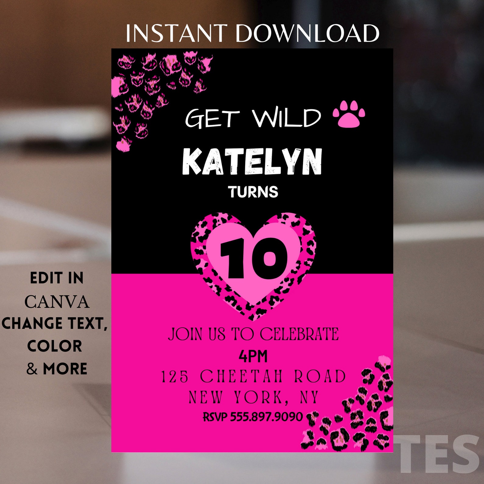 Editable Cheetah Birthday Invitation, Cheetah Party, Cheetah Birthday ...