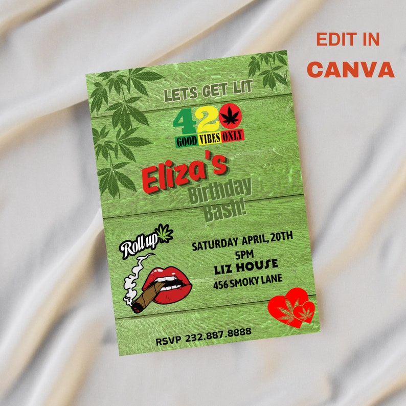 Adult Party Invitation, 420 Invite, Cannabis Birthday Party, Weed Party ...