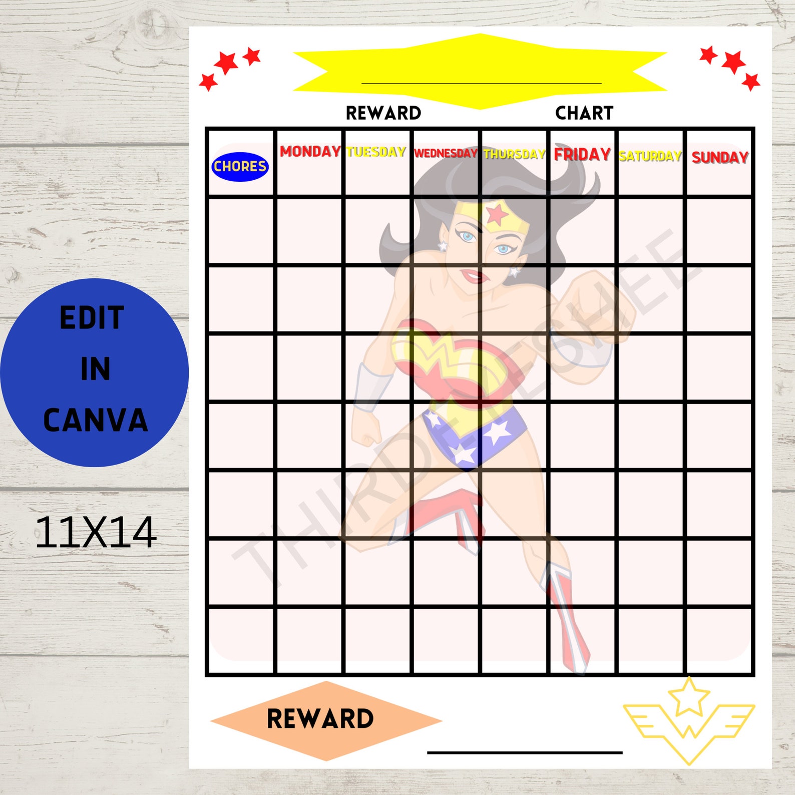 Reward Chart, Chore Chart for Kids, Wonder Woman Chart, Responsibility ...