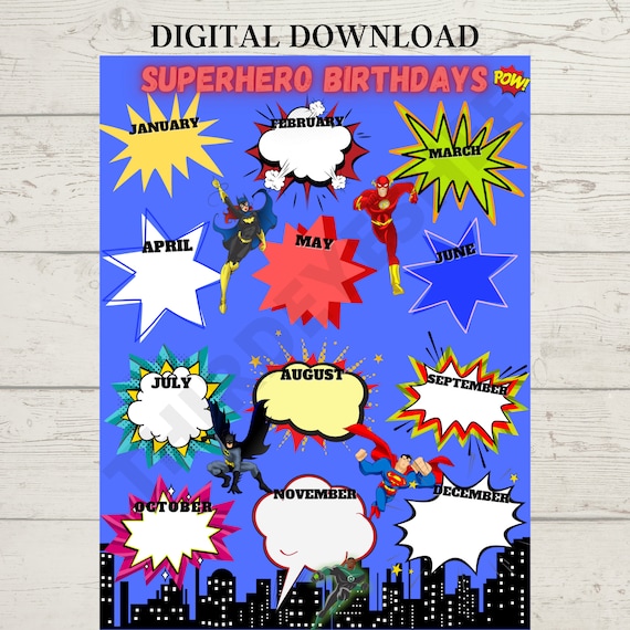 Birthday Chart For Classroom Super Theme Hero Posters Hero Classroom ...