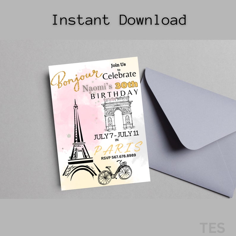 Destination Birthday Invitation, Paris Invitation, Paris Birthday ...