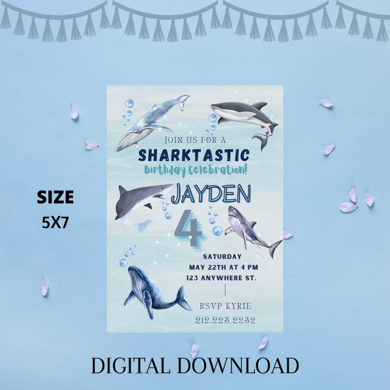 Editable Shark Invitation, Shark Birthday, Shark Birthday Party, Shark ...