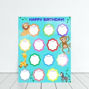 Classroom Birthday Board, Birthday Chart, Safari Birthday Poster ...