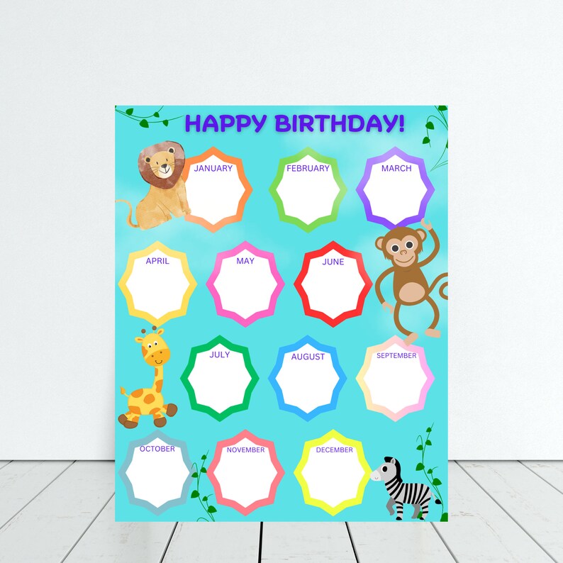 Classroom Birthday Board, Birthday Chart, Safari Birthday Poster ...