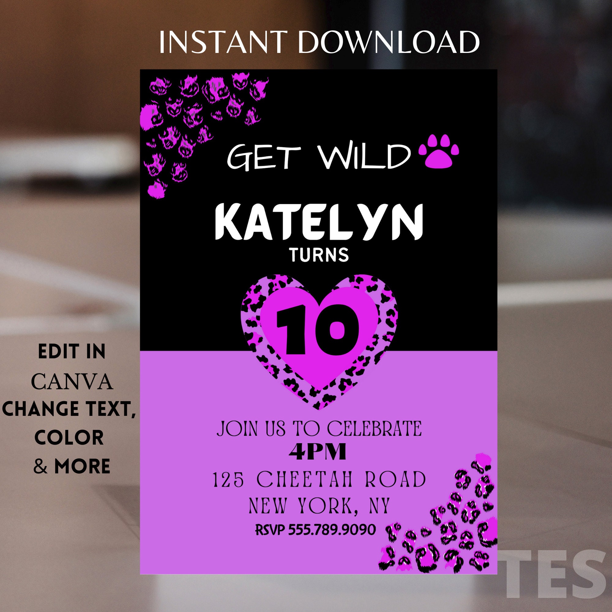 Editable Cheetah Birthday Invitation, Cheetah Party, Cheetah Birthday ...