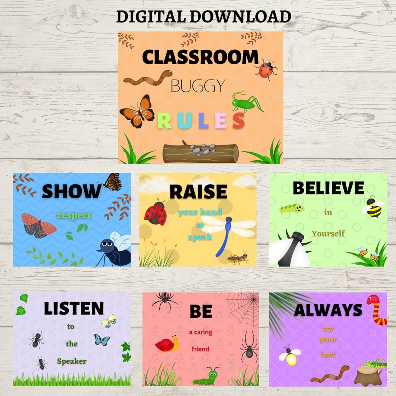Classroom Bug Rules, Bug Theme, Insect Posters, Classroom Decor, Wall ...