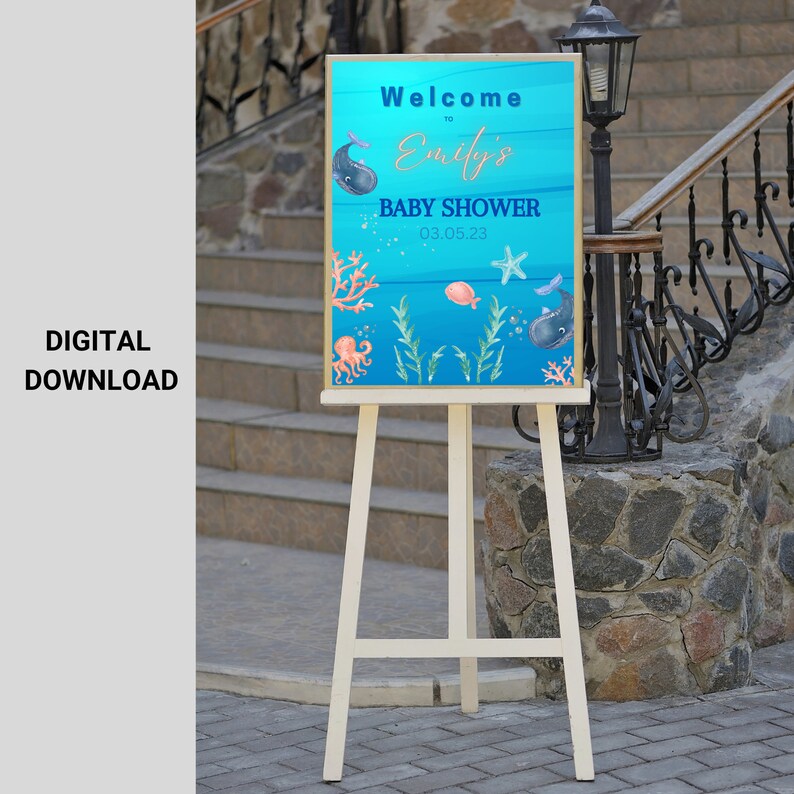 Editable Under the Sea Baby Shower Welcome Sign, Sea Animals, Ocean ...