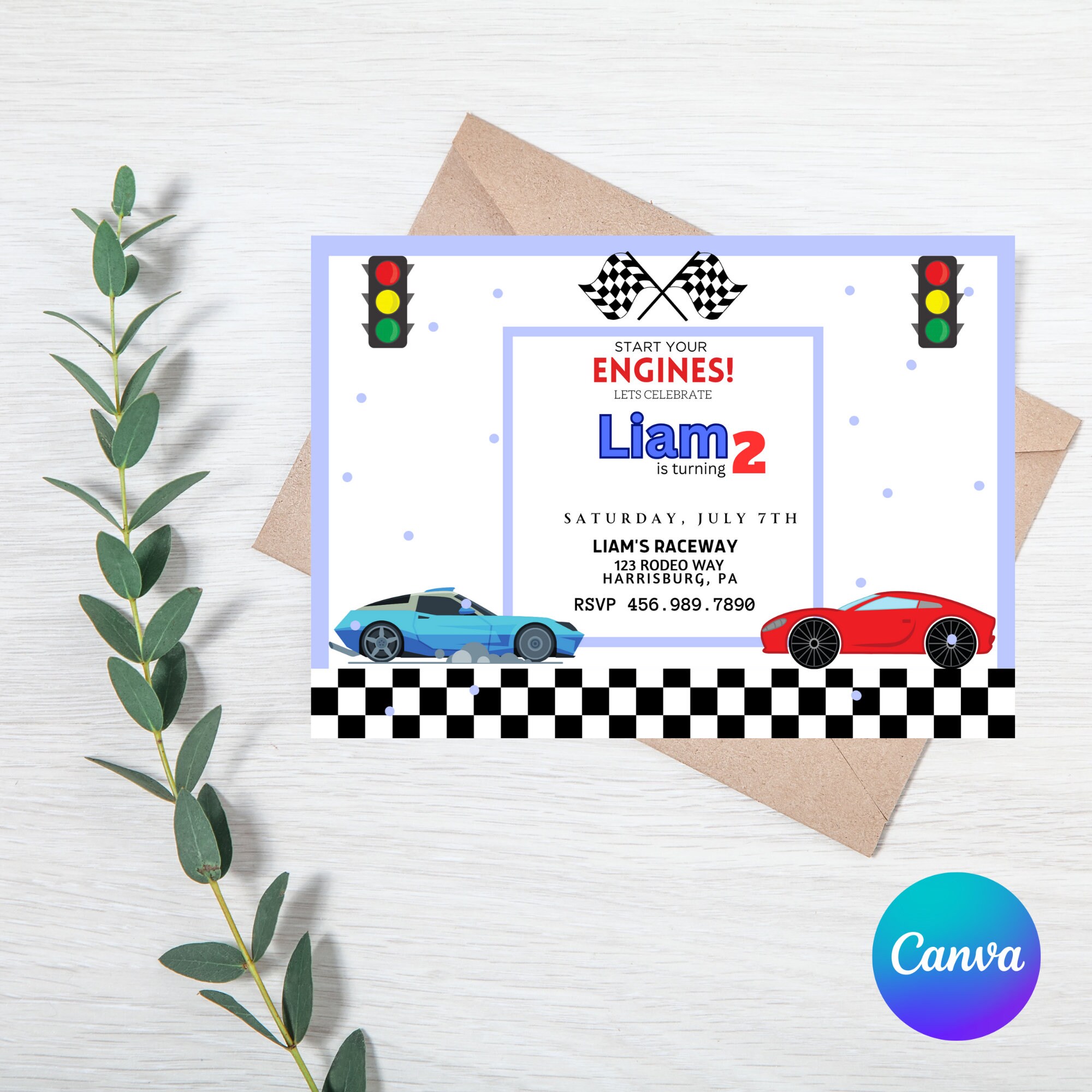 Race Car Birthday Invitation, Race Car Theme, 2nd Birthday, Digital ...