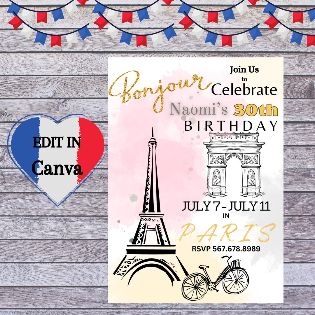 Destination Birthday Invitation, Paris Invitation, Paris Birthday ...