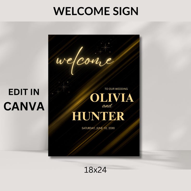 Wedding Welcome Sign, Black and Gold Wedding Party, Wedding Decor, Sign ...