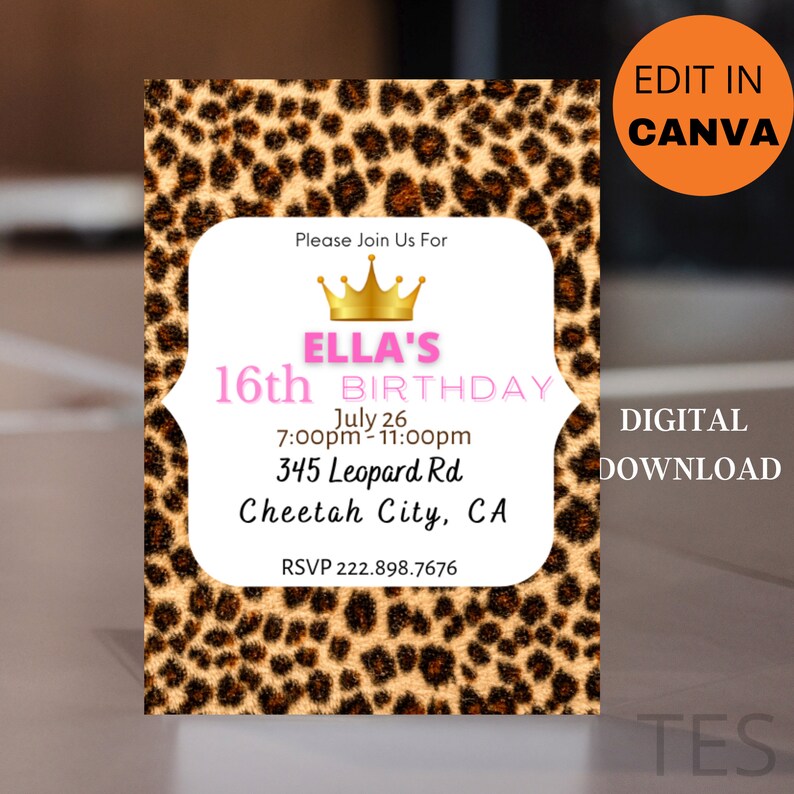 Editable Cheetah Invitation, Leopard Print Invitation, Cheetah Birthday ...