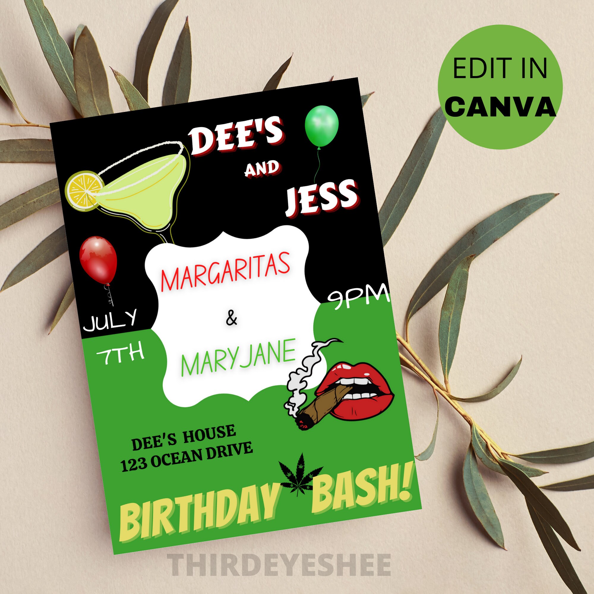 Editable Cannabis Birthday, Birthday Party, Marijuana Party, Margarita ...