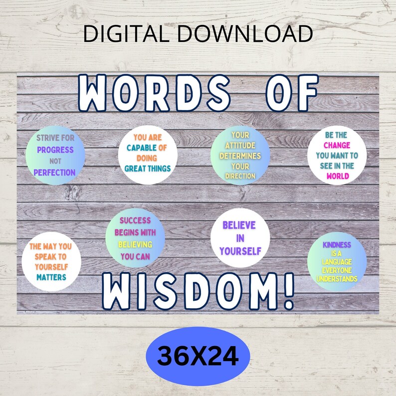 Words of Wisdom Bulletin Board, Classroom Decor, Growth Mindset ...