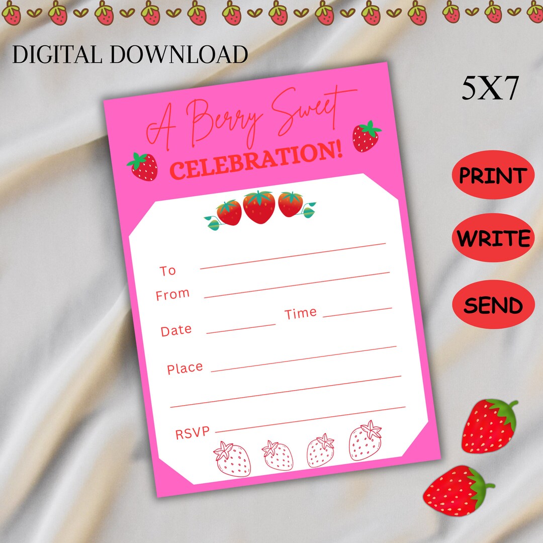 Berry First Birthday Invitation, Strawberry Birthday Invitation ...