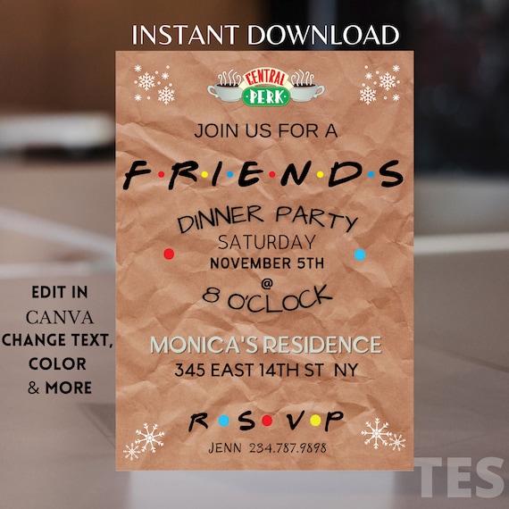 Editable Friends Dinner Party Friends Invitation Friends - Etsy