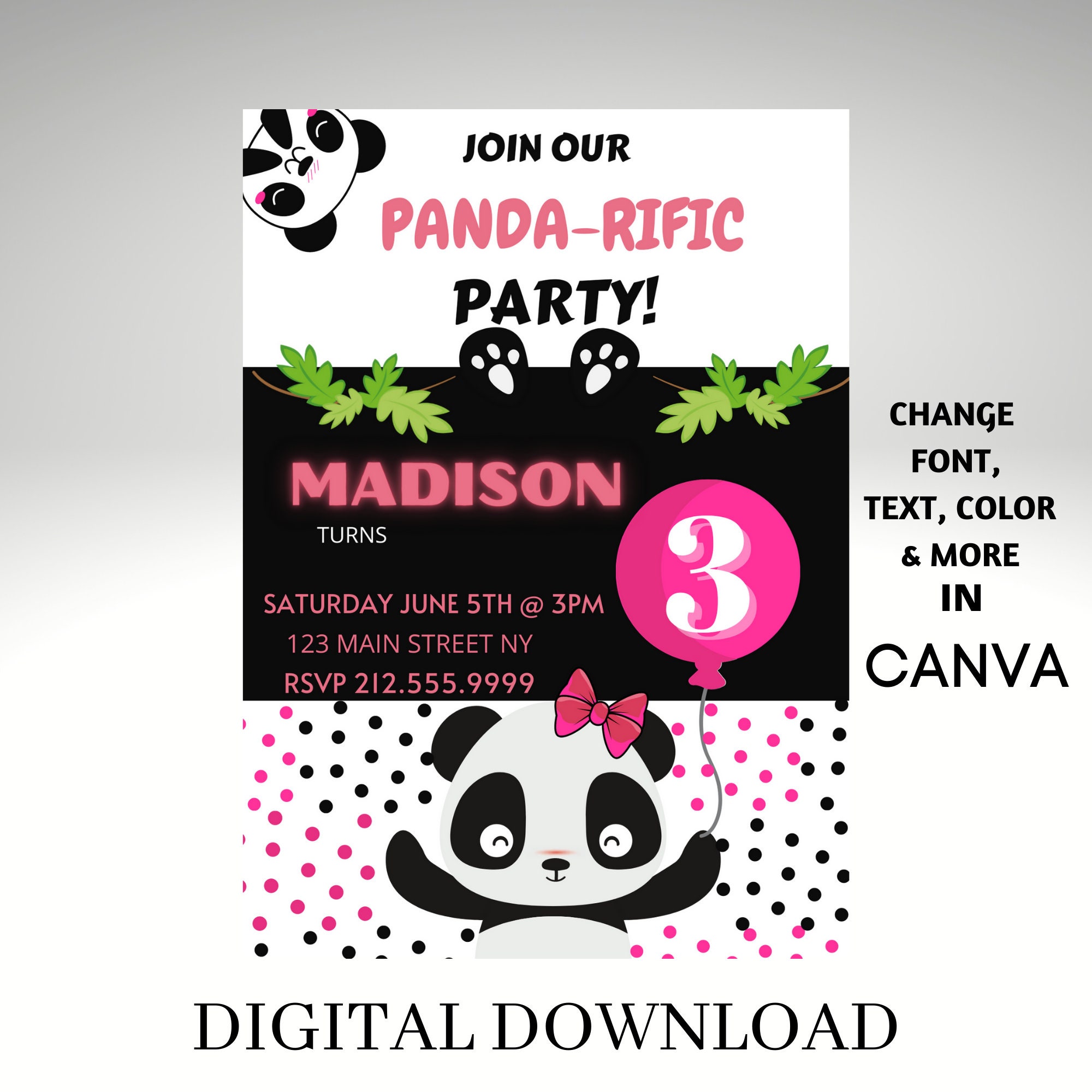 Panda Invitation, Party Party, Panda Birthday, Panda Theme Party, Kids ...