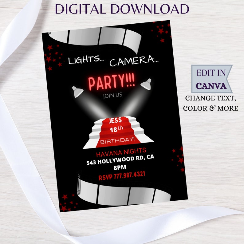 Editable Red Carpet Invitation, Hollywood Birthday Party, Red Carpet ...
