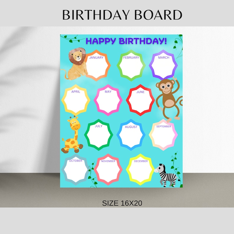 Classroom Birthday Board, Birthday Chart, Safari Birthday Poster ...