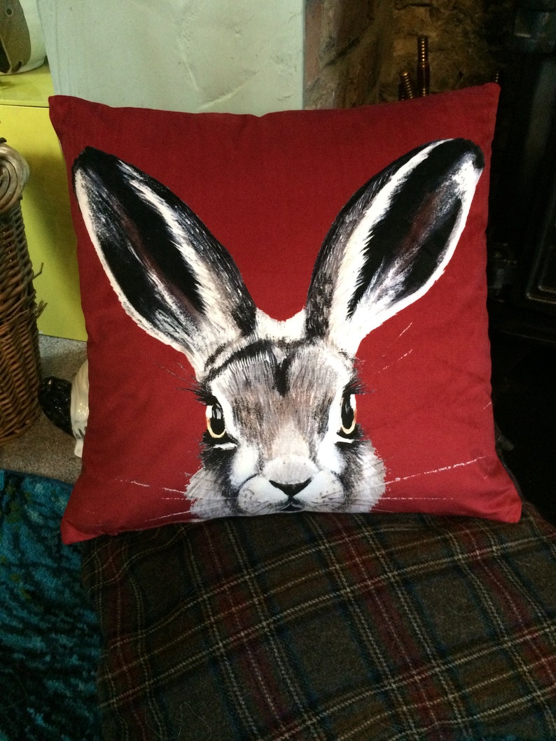 Velvet Hare Cushion Cover Rabbit Stag Handmade Country - Etsy UK