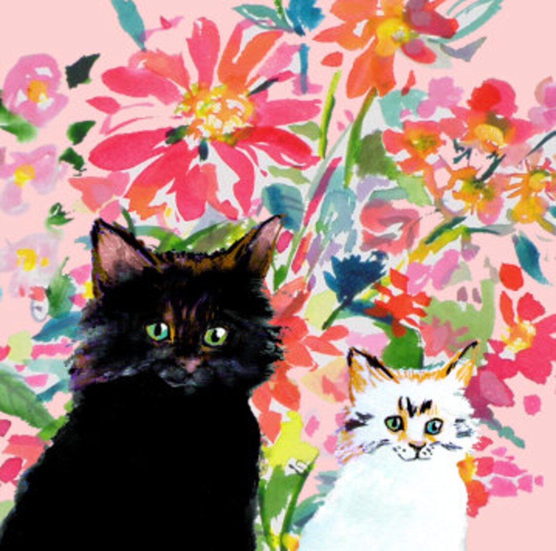 Cat greeting card also art prints Give a card & its also a | Etsy