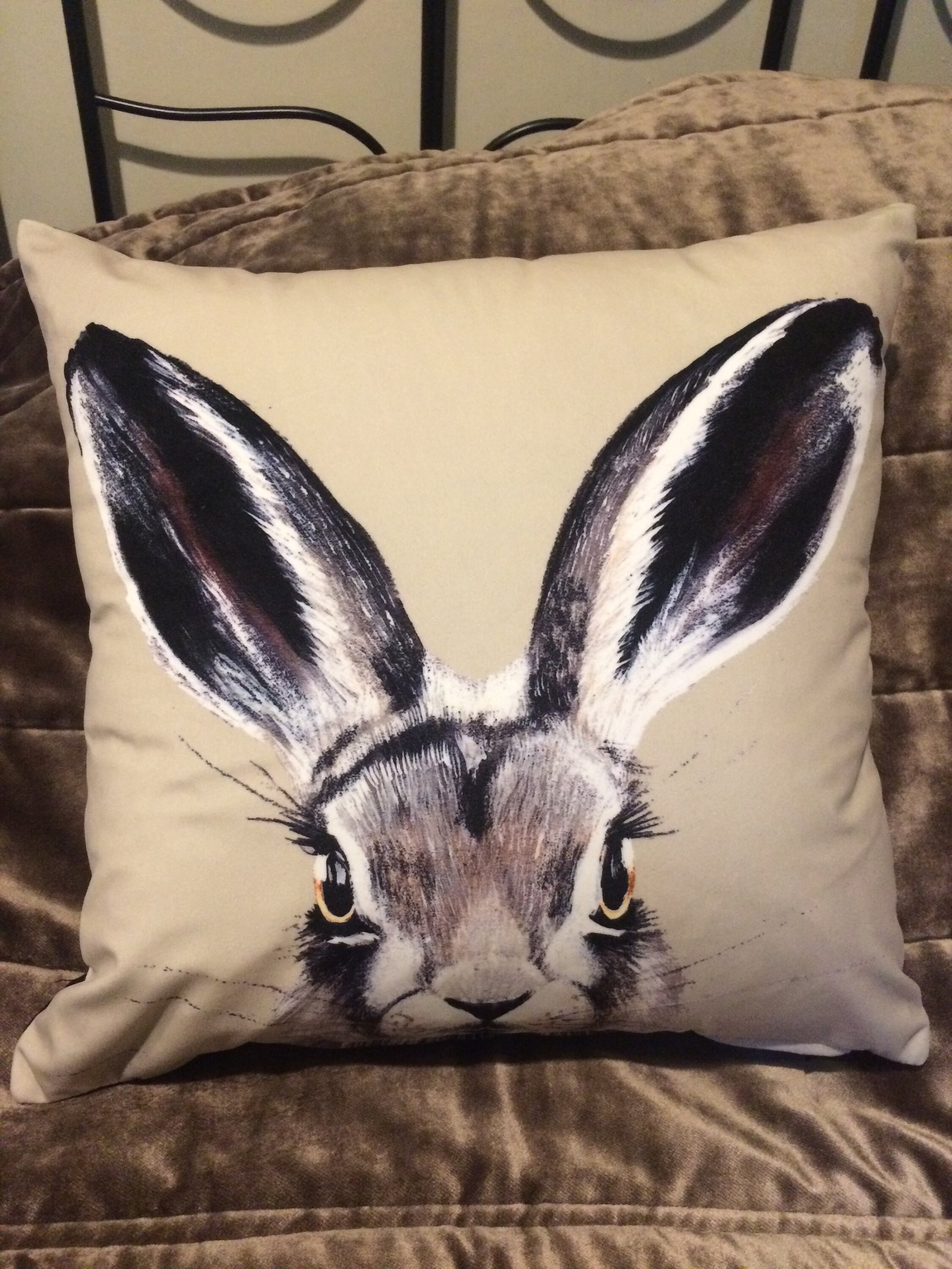 Hare cushion cover handmade on chic stone velvet uplift any | Etsy