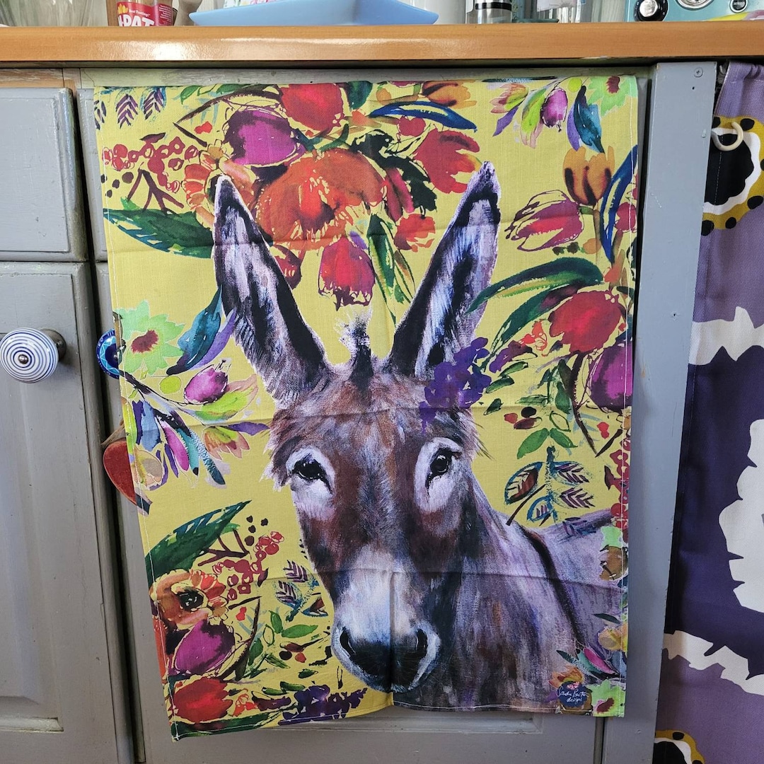Donkey Tea Towel, Floral Farmhouse Decor, UK Made - Etsy