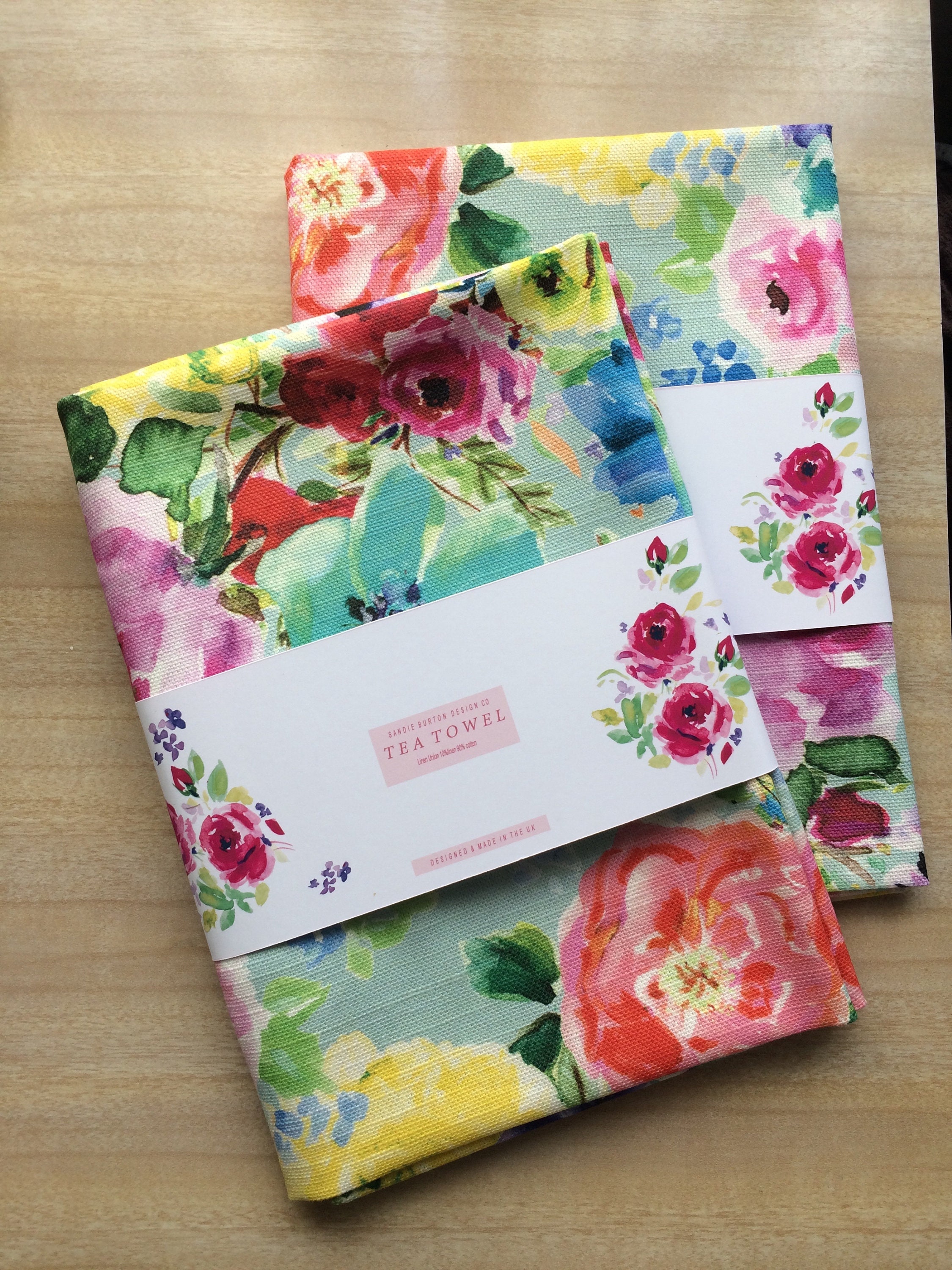 Floral Linen union tea towel tray cloth perfect gift country | Etsy