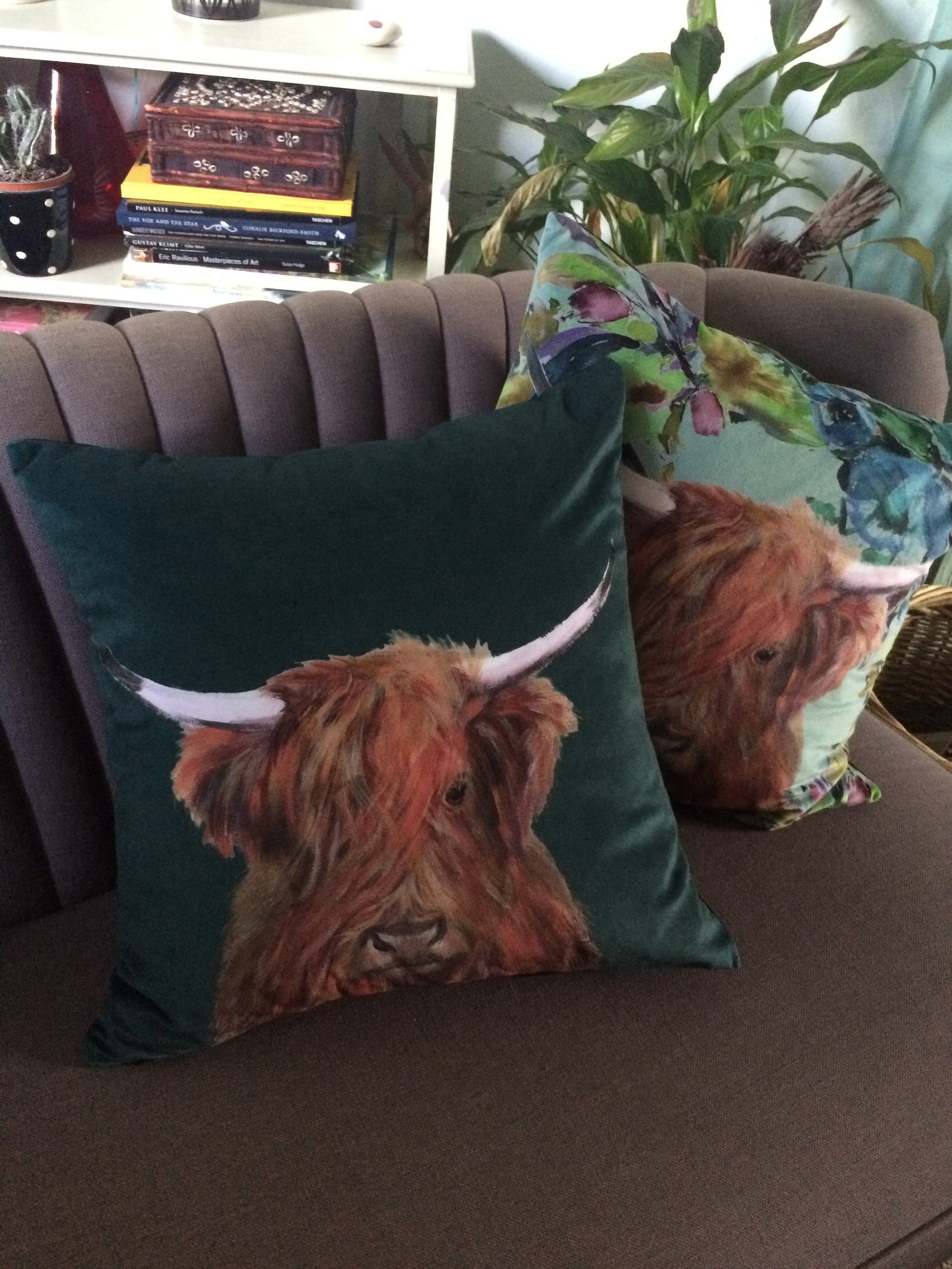 Highland Cow Cushion Cover on Dark Teal Pine Velvet Country - Etsy