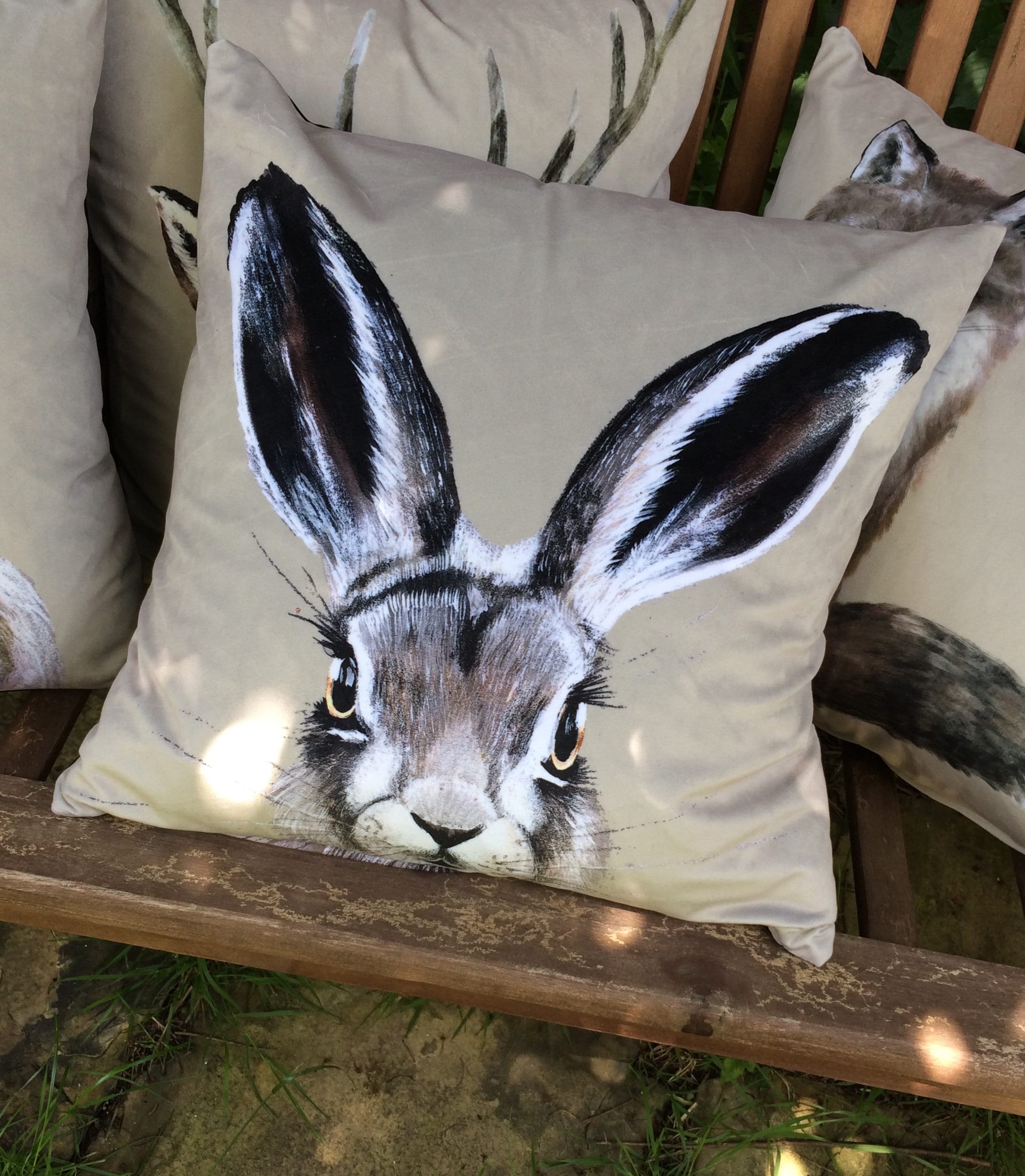 Hare cushion cover handmade on chic stone velvet uplift any | Etsy