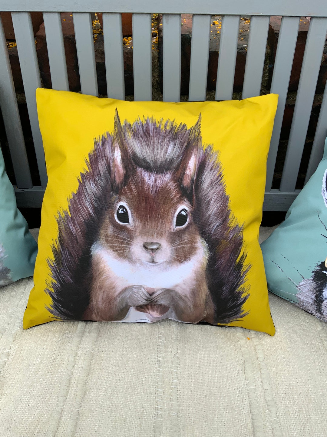 Red Squirrel Cushion Cover Yellow Mustard Handmade Showerproof Scottish ...
