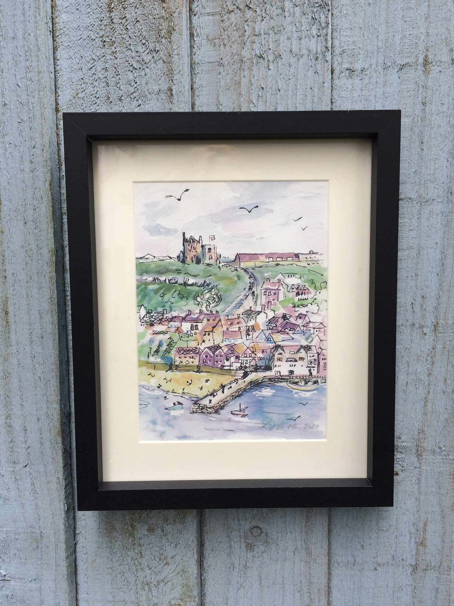 Whitby Print at Dusk Signed Framed Coastal Holiday Resort Memory to ...