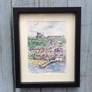 Whitby Print at Dusk Signed Framed Coastal Holiday Resort Memory to ...