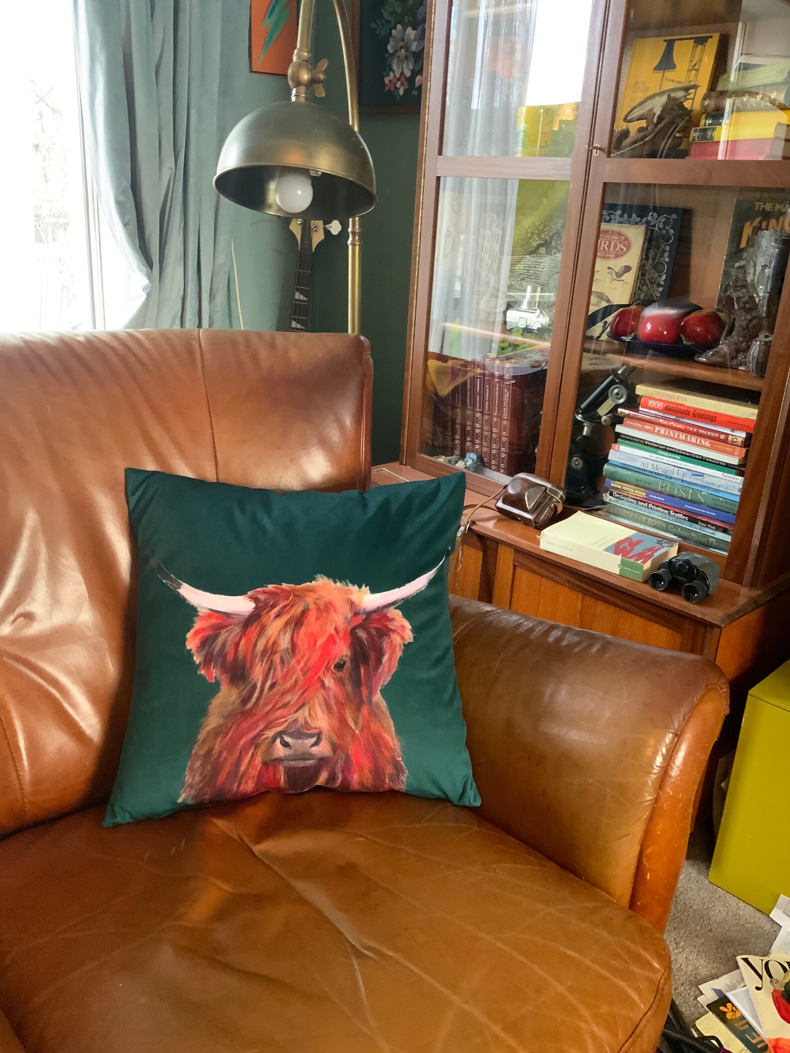 Highland Cow Cushion Cover on Dark Teal Pine Velvet Country - Etsy