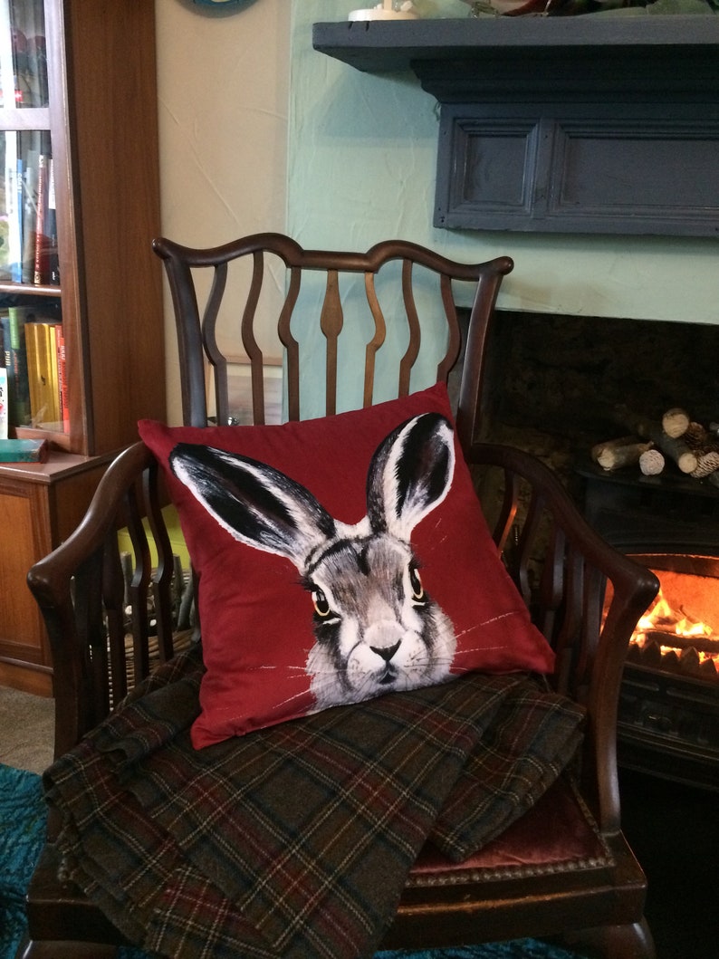 Velvet Hare Cushion Cover Rabbit Stag Handmade Country - Etsy UK